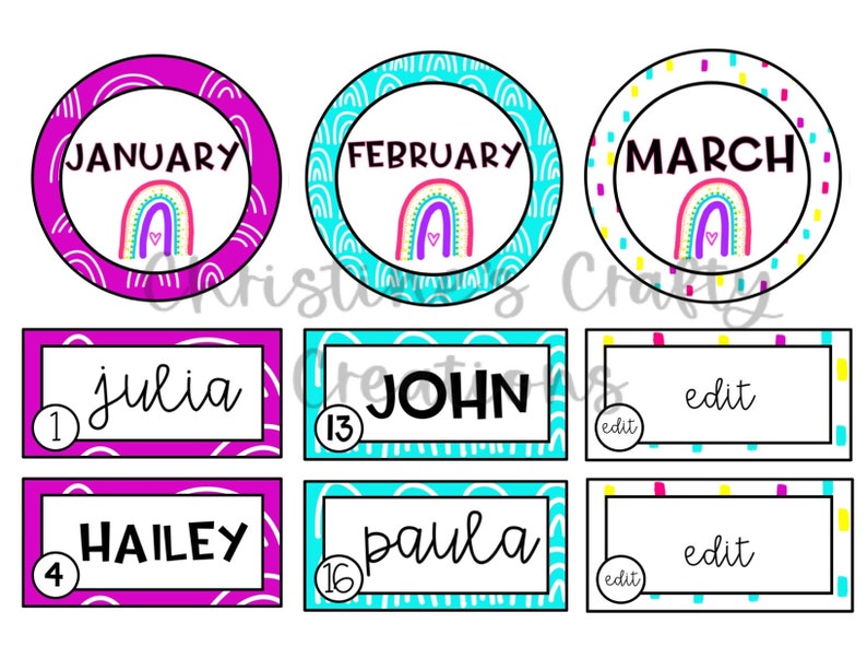 Bright Rainbow Boho Birthday Chart L Editable - Etsy