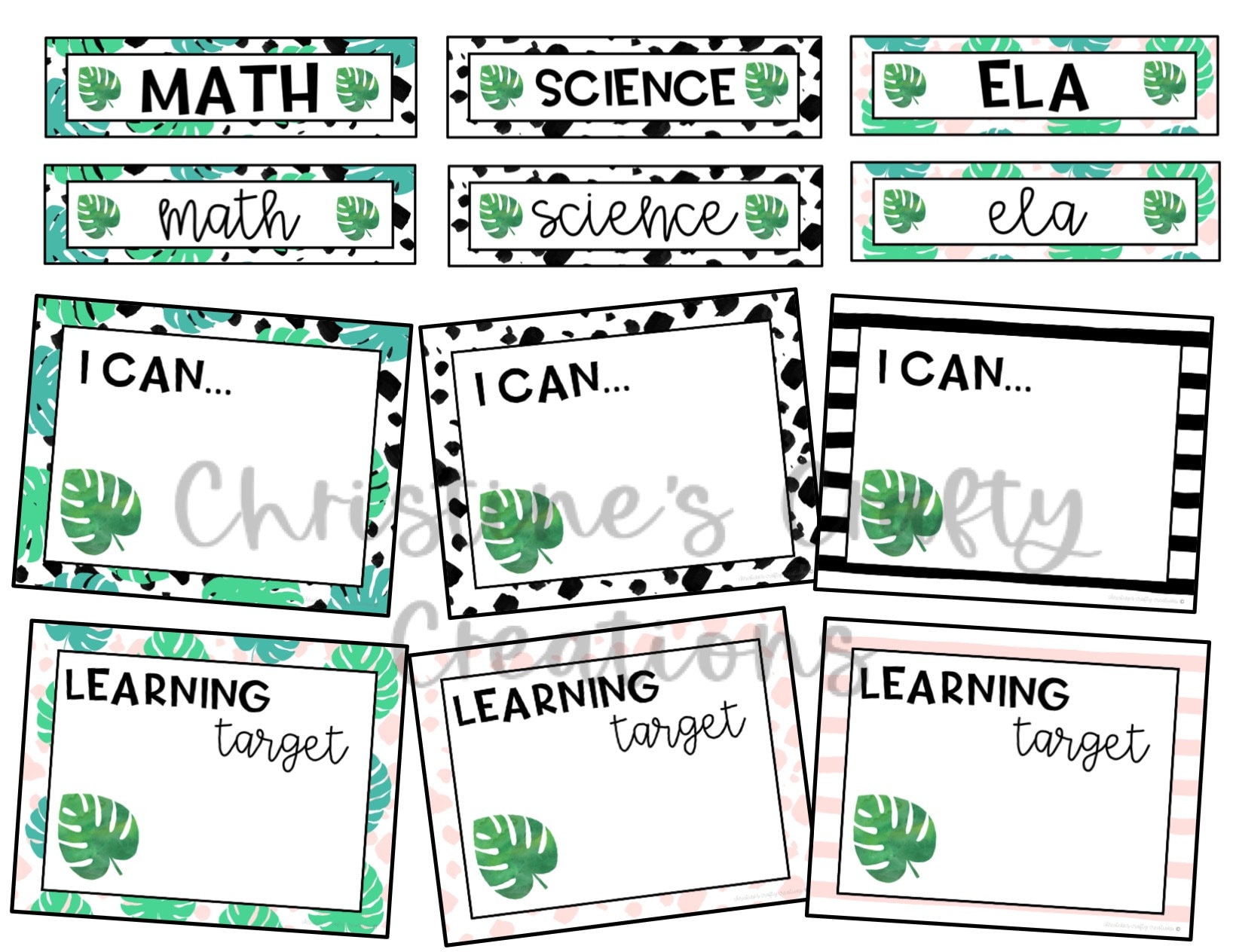 Tropical Leaves Learning Targets L Editable - Etsy