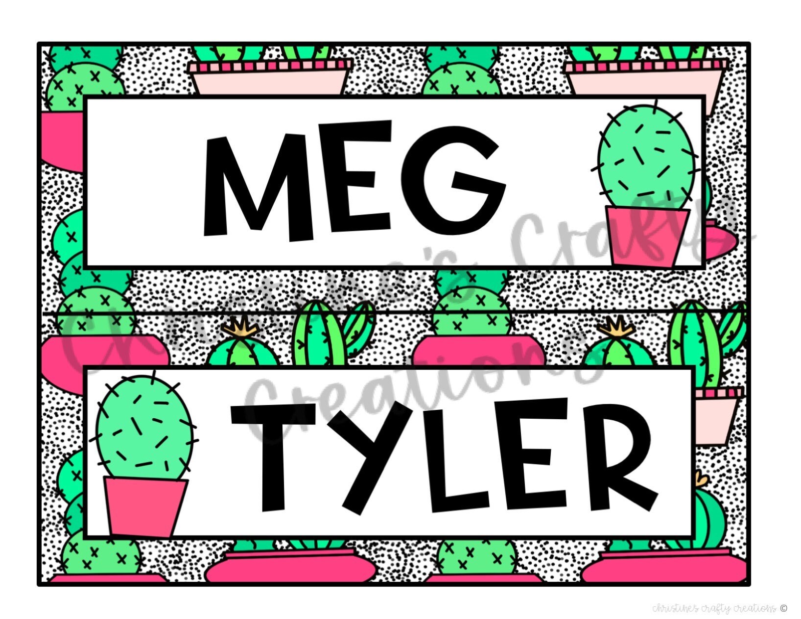 Cactus Name Tags L Editable - Etsy