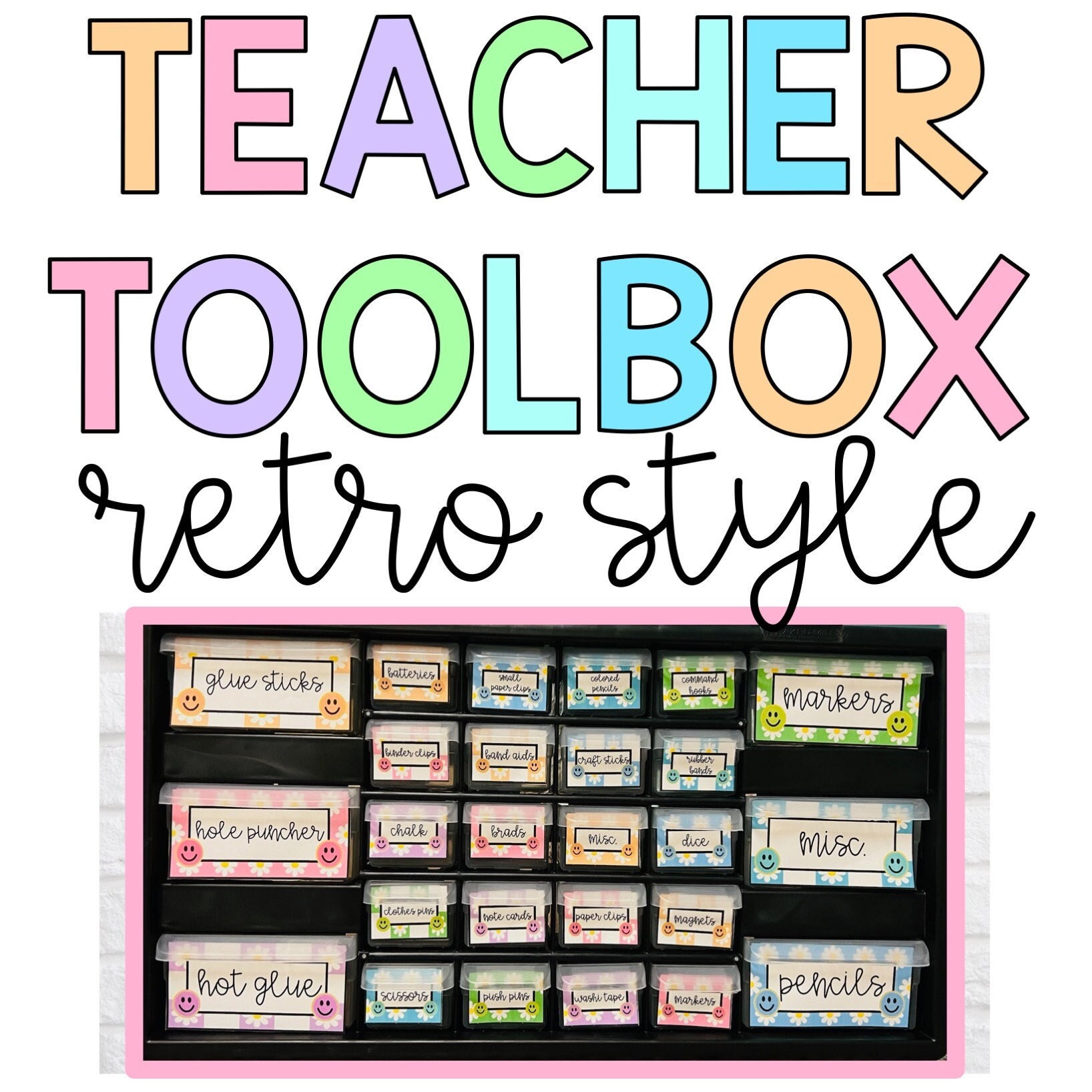 Retro Daisy Toolbox Labels L Editable - Etsy