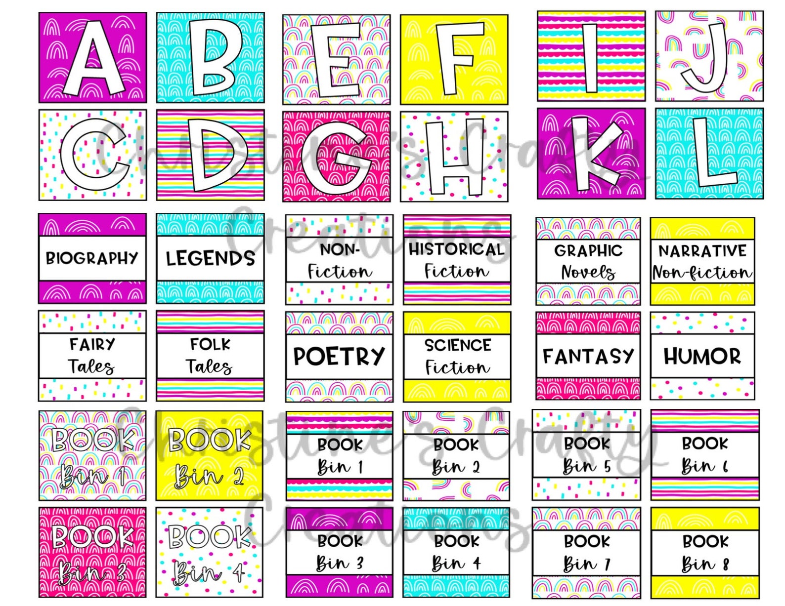 Bright Rainbow Boho Book Bin Labels L Editable - Etsy