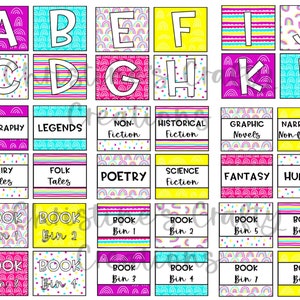 Bright Rainbow Boho Book Bin Labels L Editable - Etsy