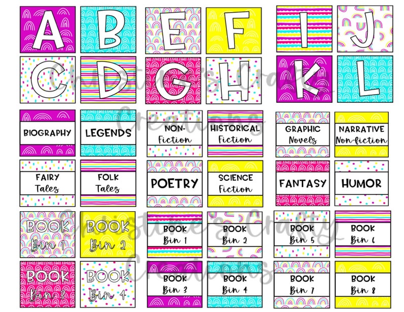 Bright Rainbow Boho Book Bin Labels L Editable - Etsy