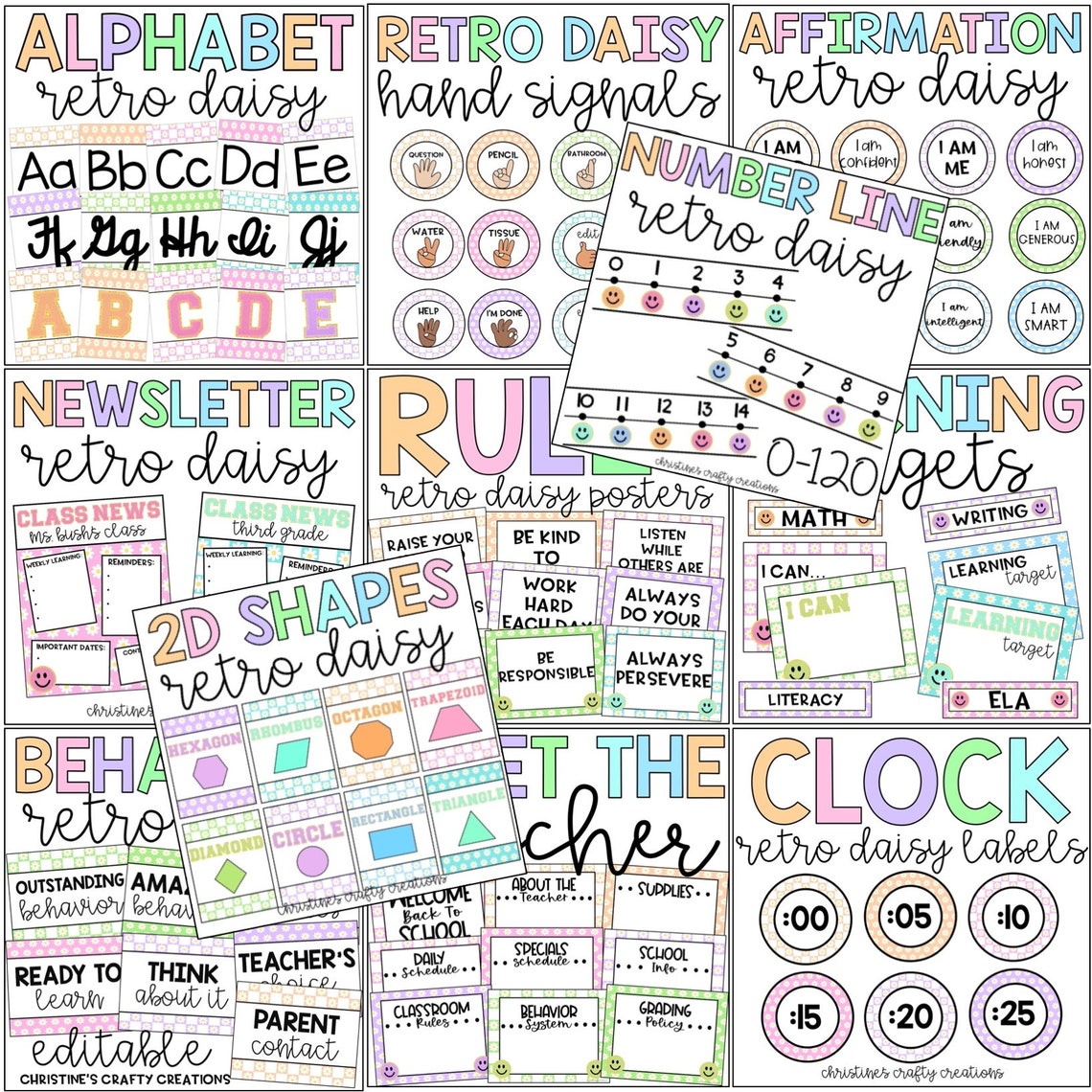Retro Daisy Classroom Decor Bundle - Etsy