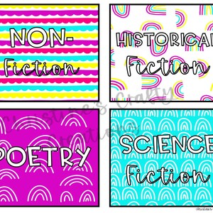 Bright Rainbow Boho Book Bin Labels L Editable - Etsy
