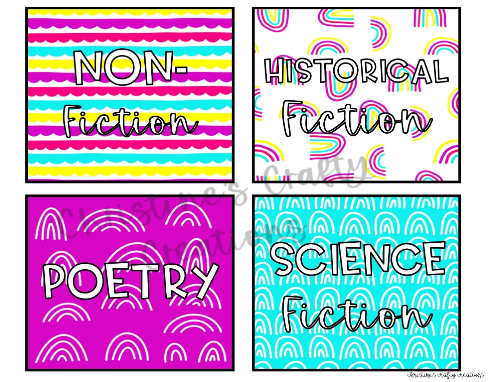 Bright Rainbow Boho Book Bin Labels L Editable - Etsy