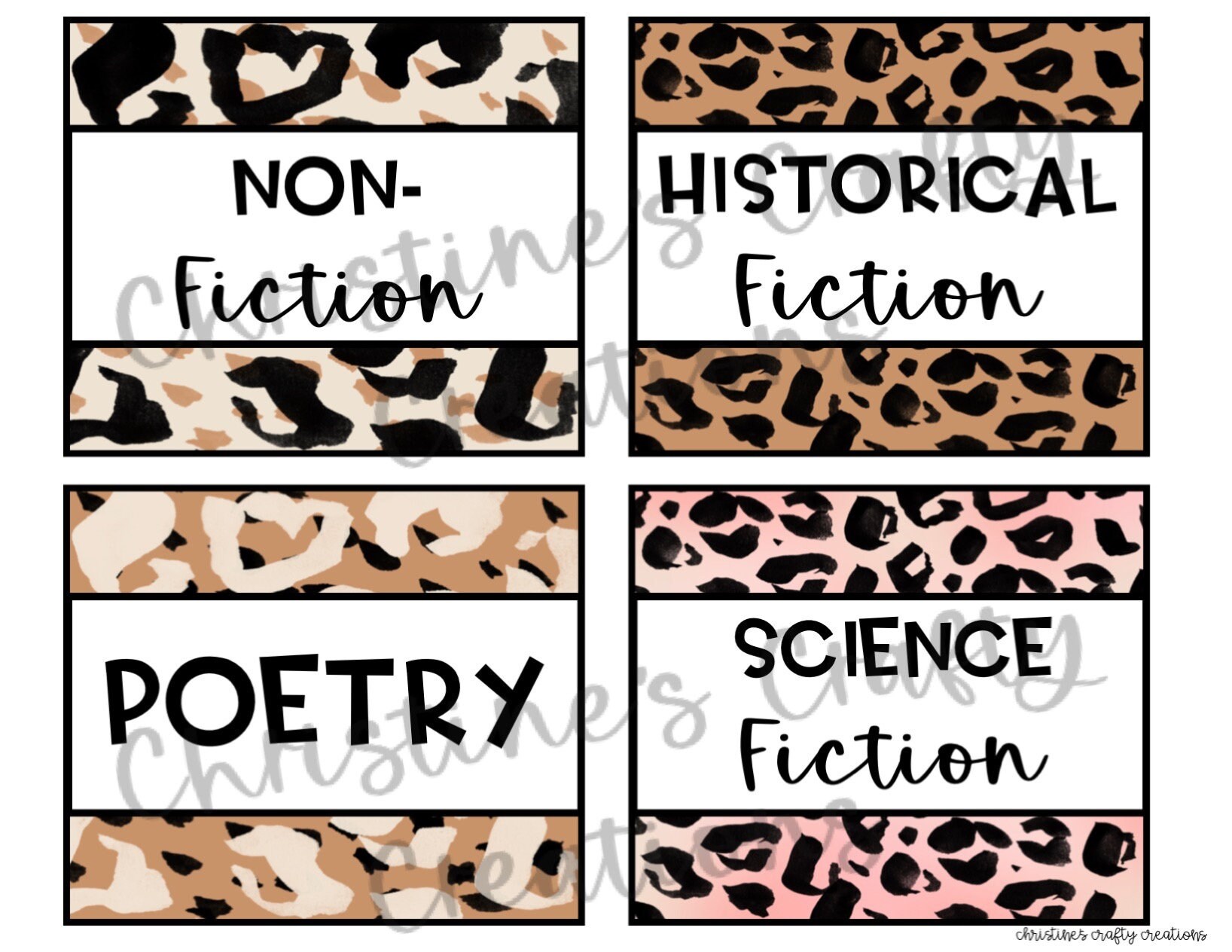 Leopard Book Bin Labels L Editable - Etsy