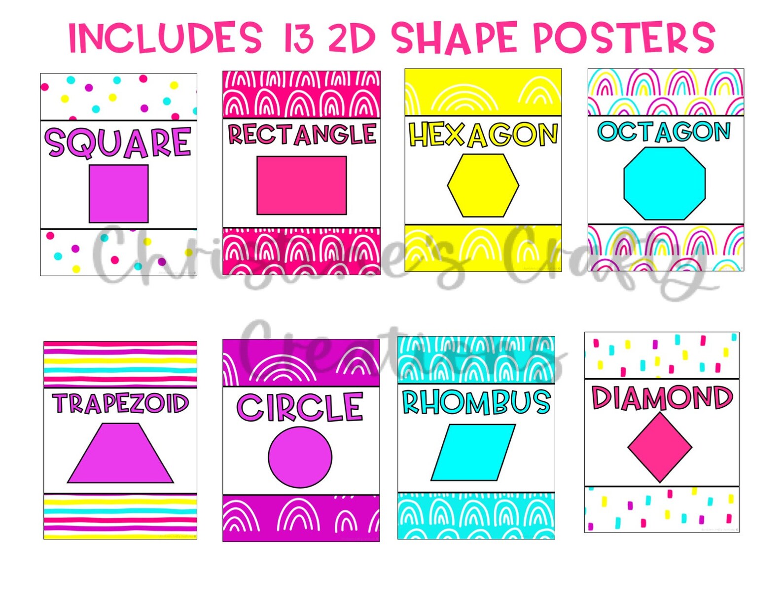 Bright Rainbow Boho 2D Shapes Posters - Etsy