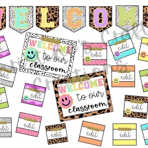 Groovy Leopard and Dalmatian Welcome Sign L Editable Door Name Labels ...