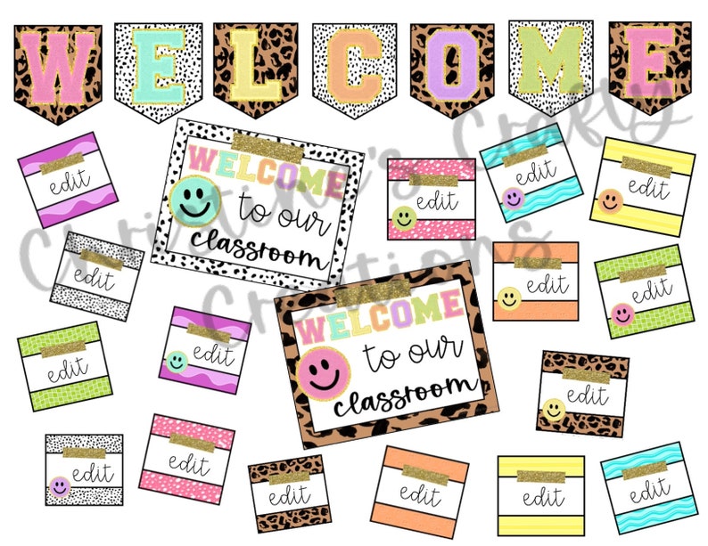 Groovy Leopard and Dalmatian Welcome Sign L Editable Door Name Labels ...
