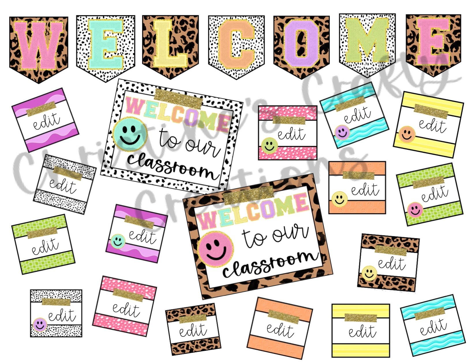 Groovy Leopard and Dalmatian Welcome Sign L Editable Door Name Labels ...
