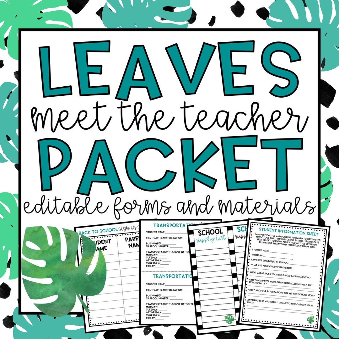 Tropical Leaves Meet the Teacher Night L Editable Forms and Materials L ...