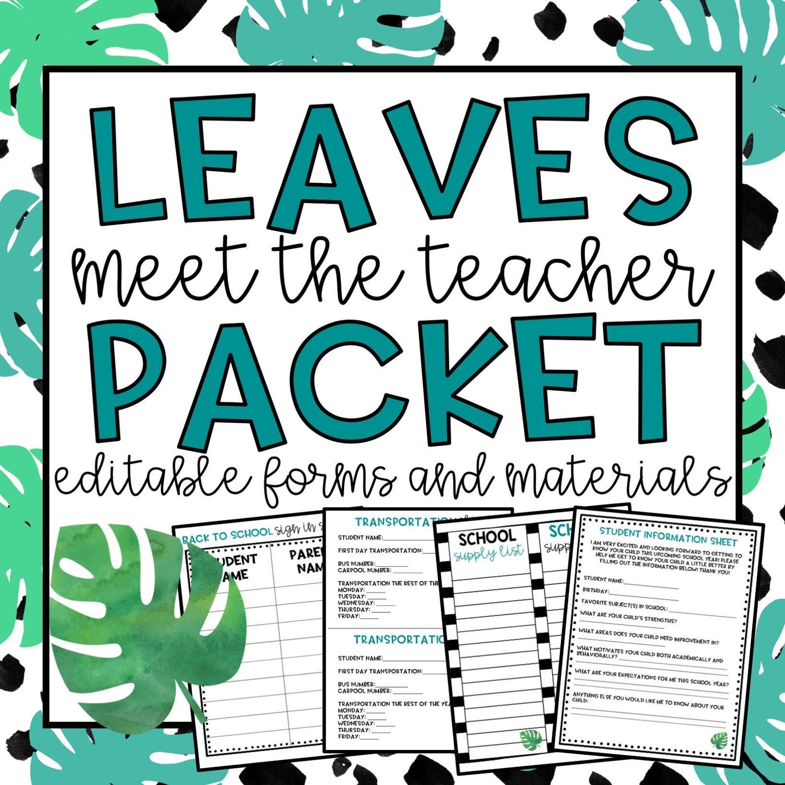 Tropical Leaves Meet the Teacher Night L Editable Forms and Materials L ...