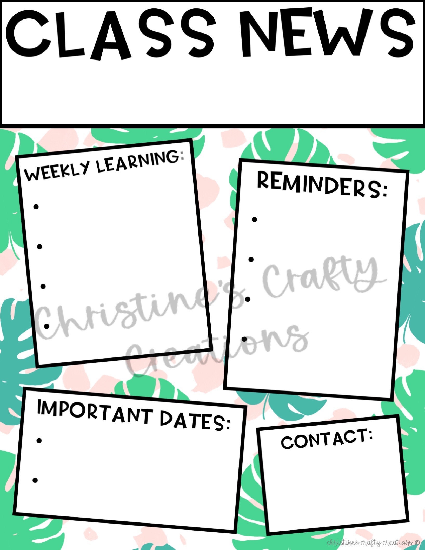 Tropical Leaves Newsletter Templates L Editable - Etsy