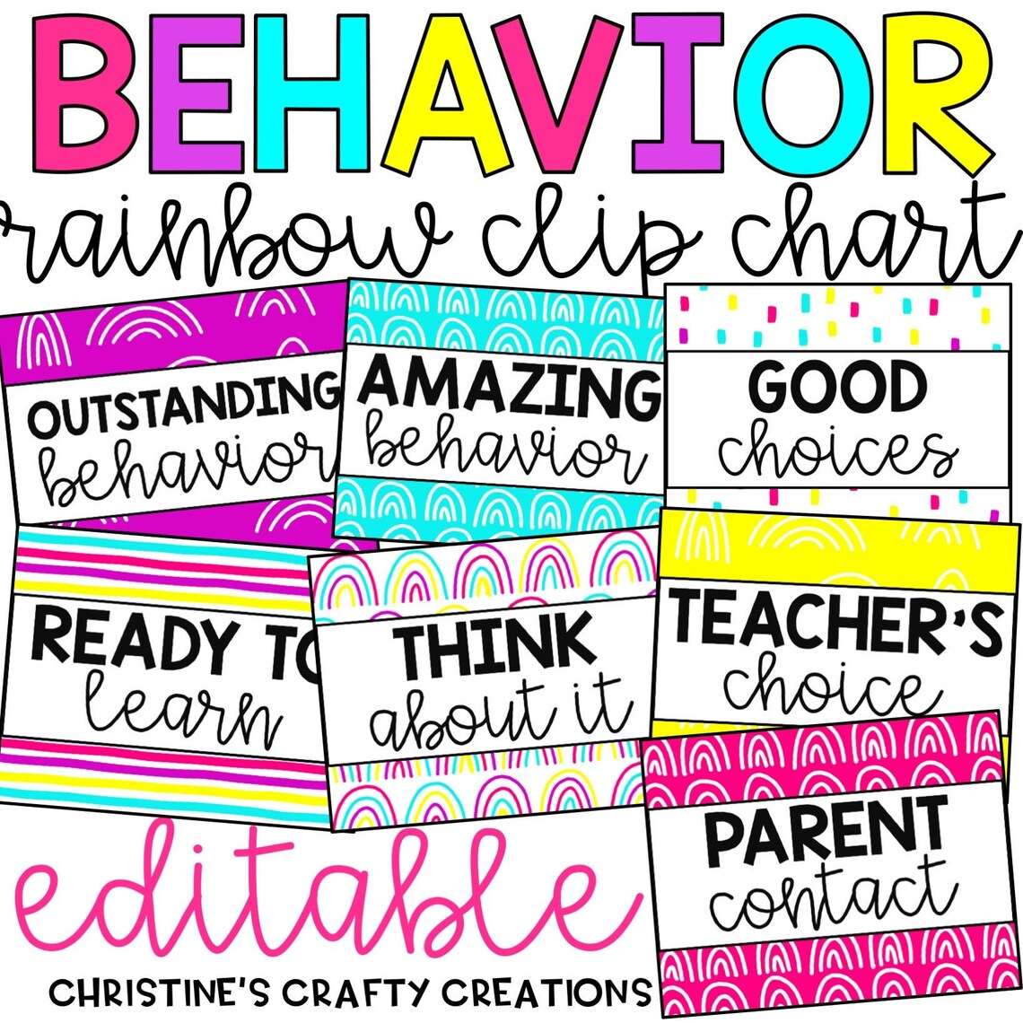 Bright Rainbow Boho Behavior Chart L Editable - Etsy