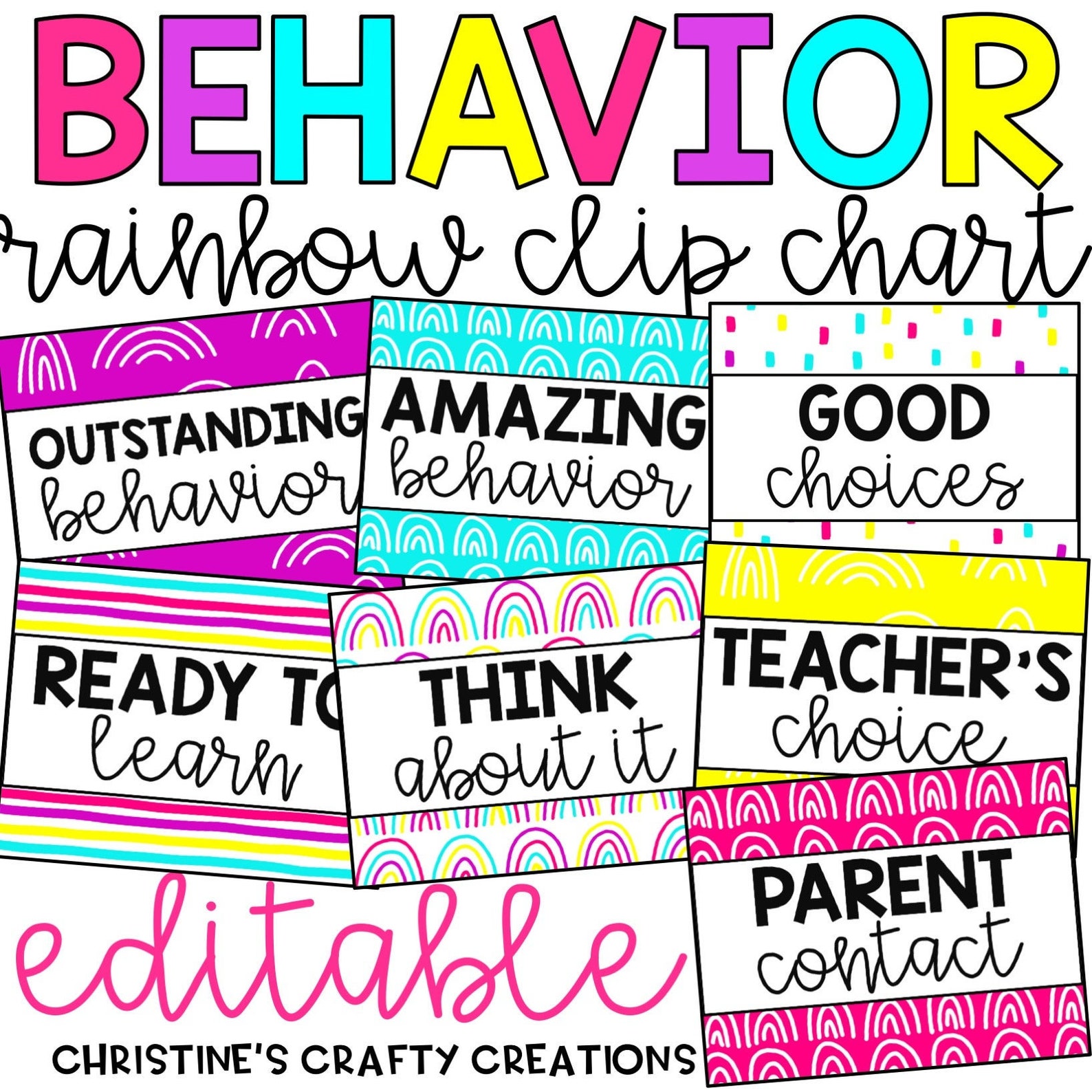 Bright Rainbow Boho Behavior Chart L Editable - Etsy