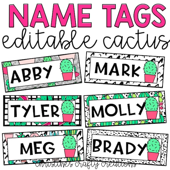 Cactus Name Tags L Editable - Etsy