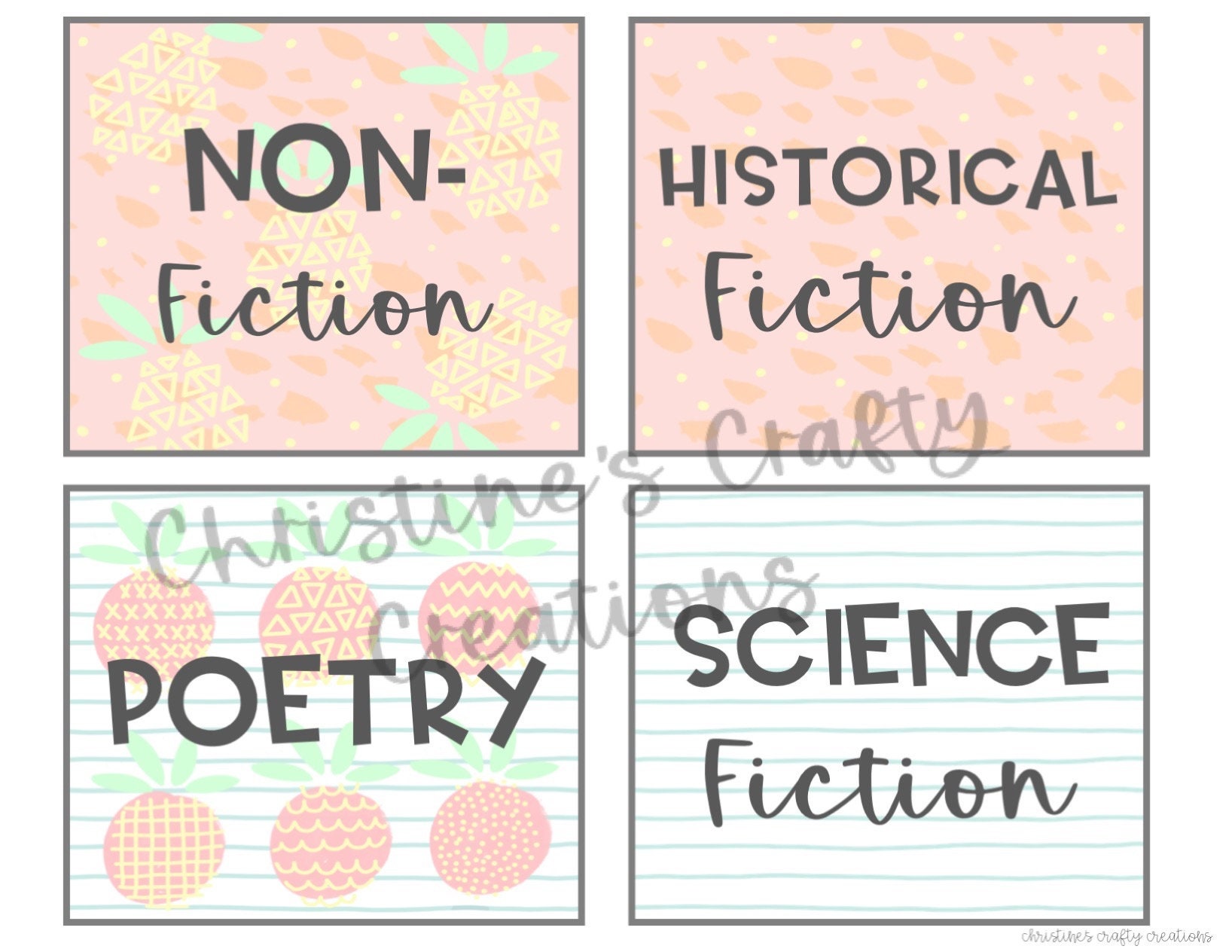 Pineapple Book Bin Labels L Editable - Etsy