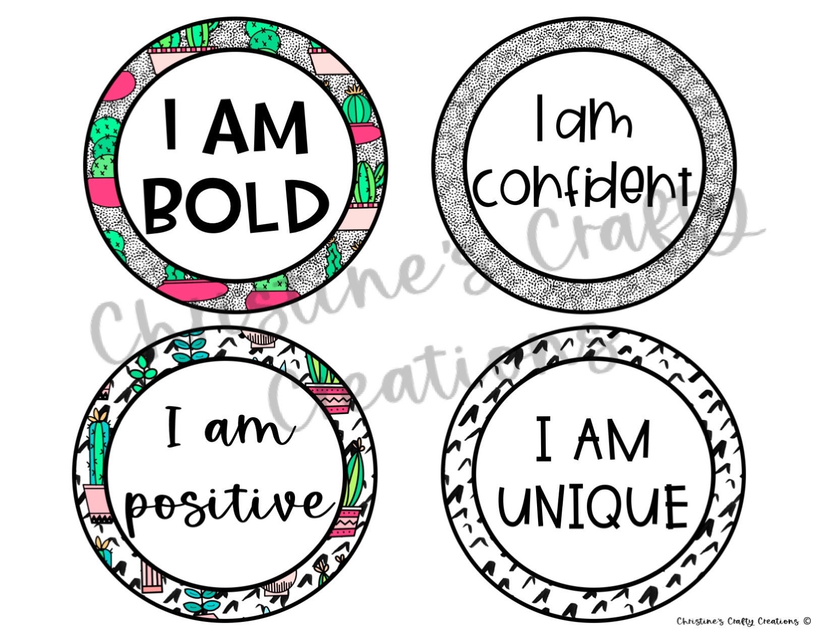 Cactus Affirmation Circles L Affirmation Mirror - Etsy