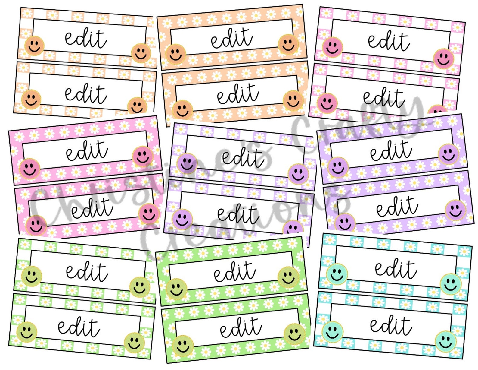 Retro Daisy Name Tags L Editable - Etsy