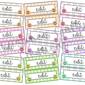 Retro Daisy Name Tags L Editable - Etsy