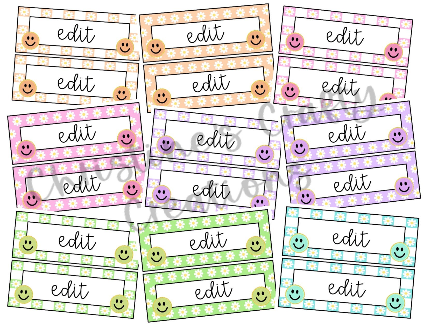 Retro Daisy Name Tags L Editable - Etsy