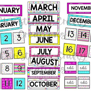 Bright Rainbow Boho Calendar Labels L Editable - Etsy