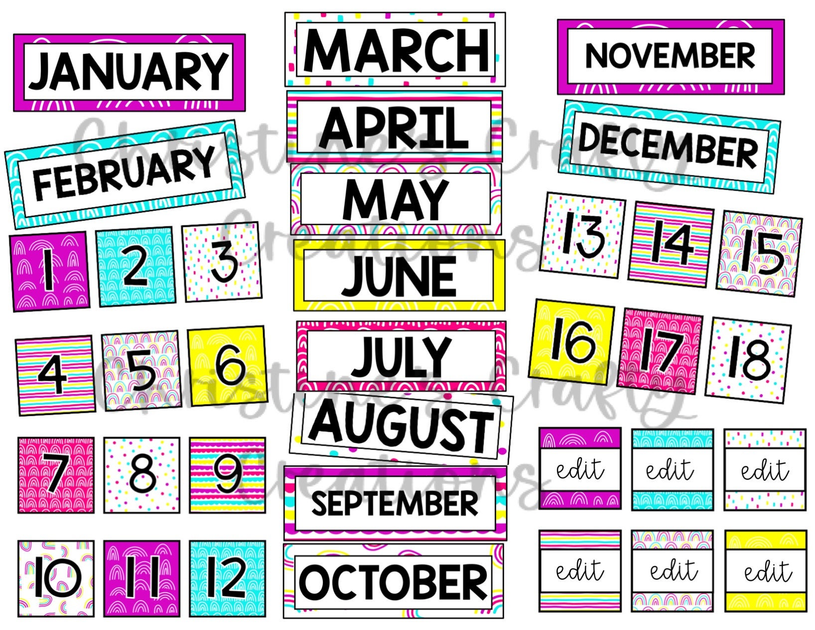 Bright Rainbow Boho Calendar Labels L Editable - Etsy