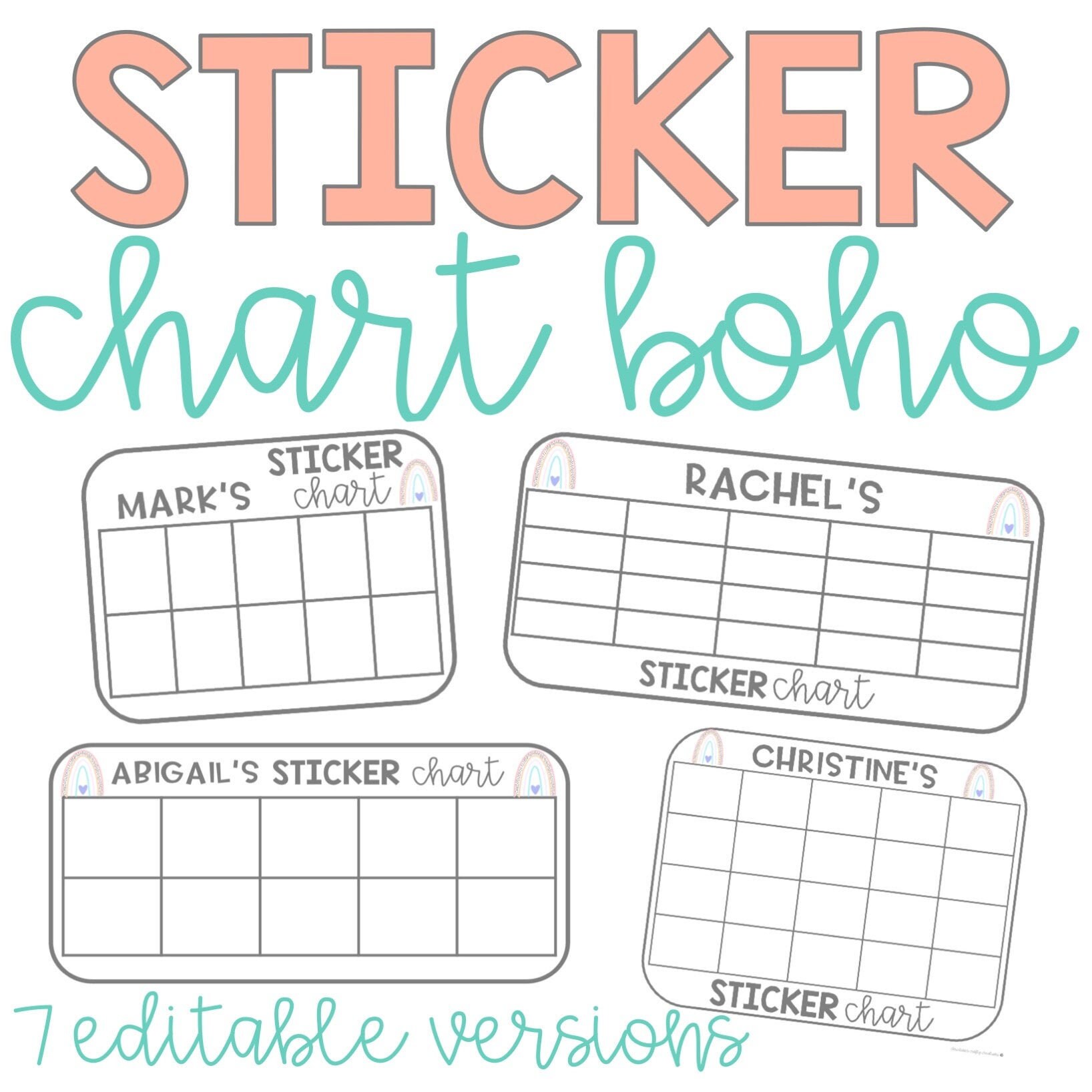 BOHO Sticker Charts L Editable - Etsy
