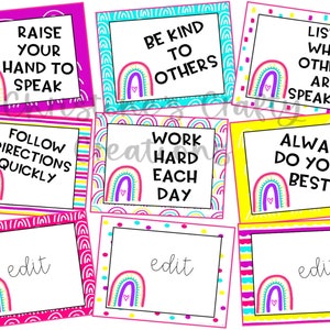 Bright Rainbow Boho Classroom Rules Posters L Editable - Etsy