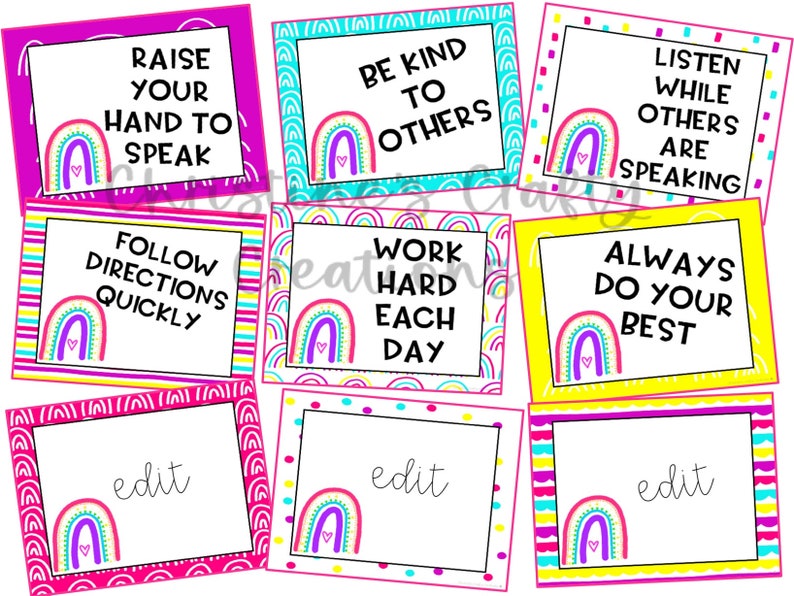 Bright Rainbow Boho Classroom Rules Posters L Editable - Etsy