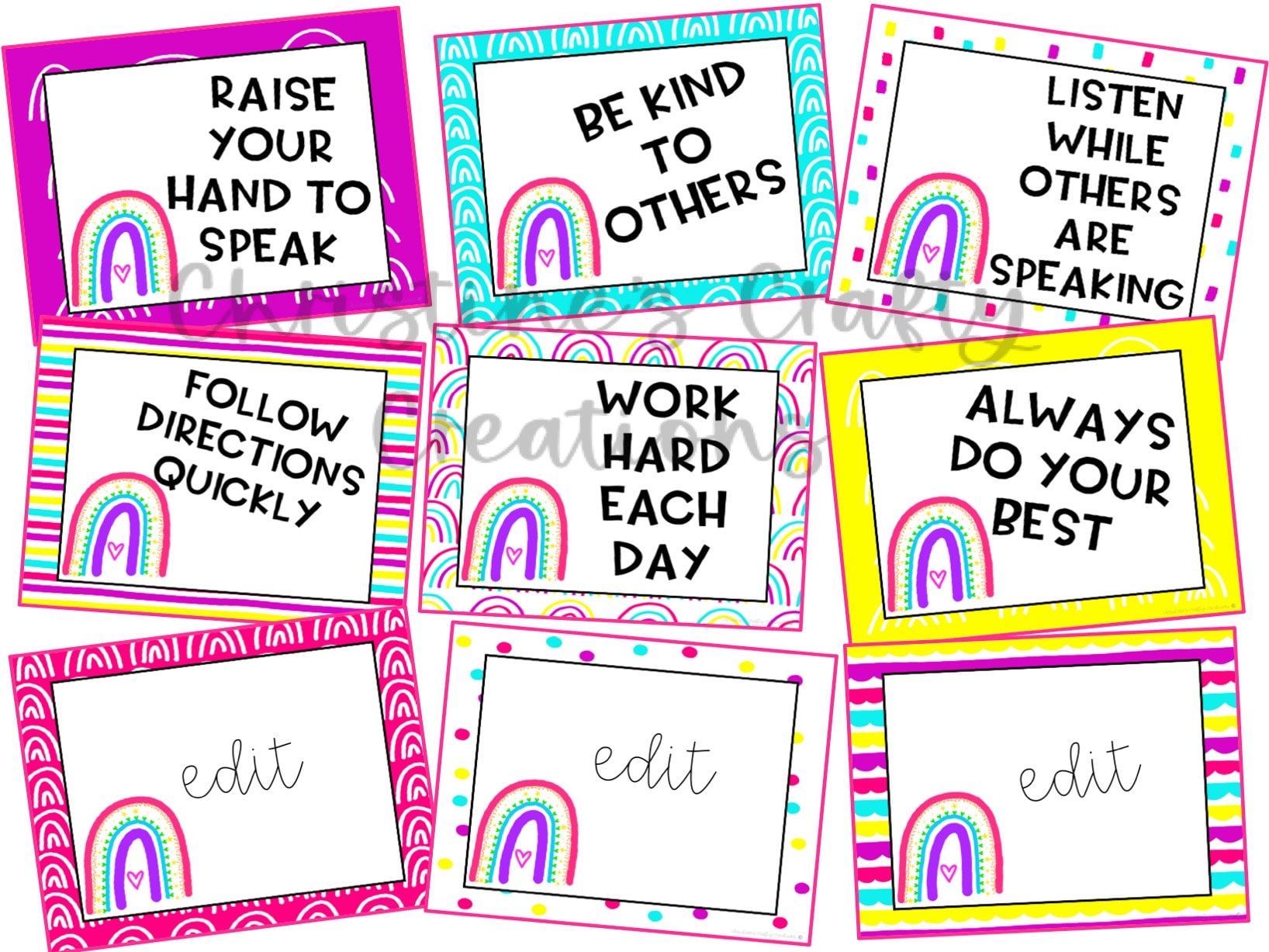 Bright Rainbow Boho Classroom Rules Posters L Editable - Etsy