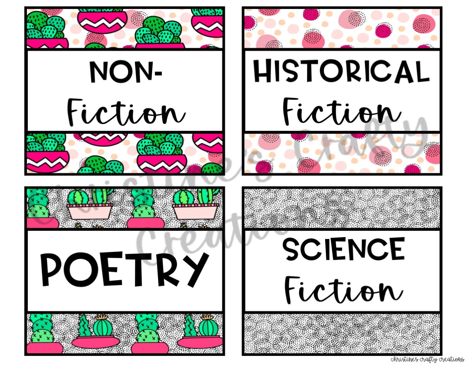 Cactus Book Bin Labels L Editable - Etsy