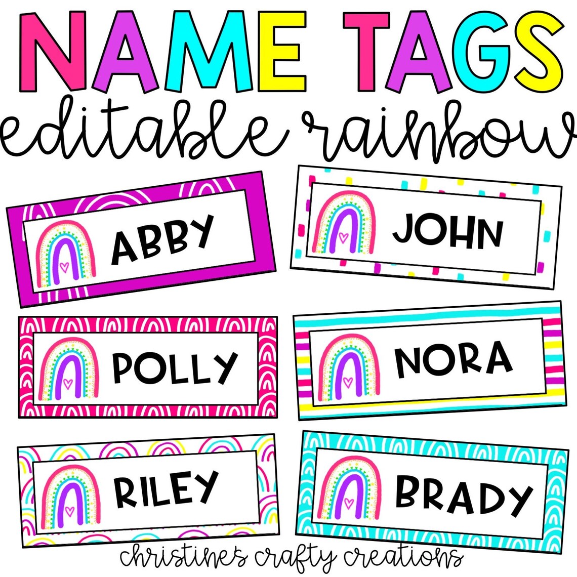 Bright Rainbow Boho Name Tags L Editable - Etsy