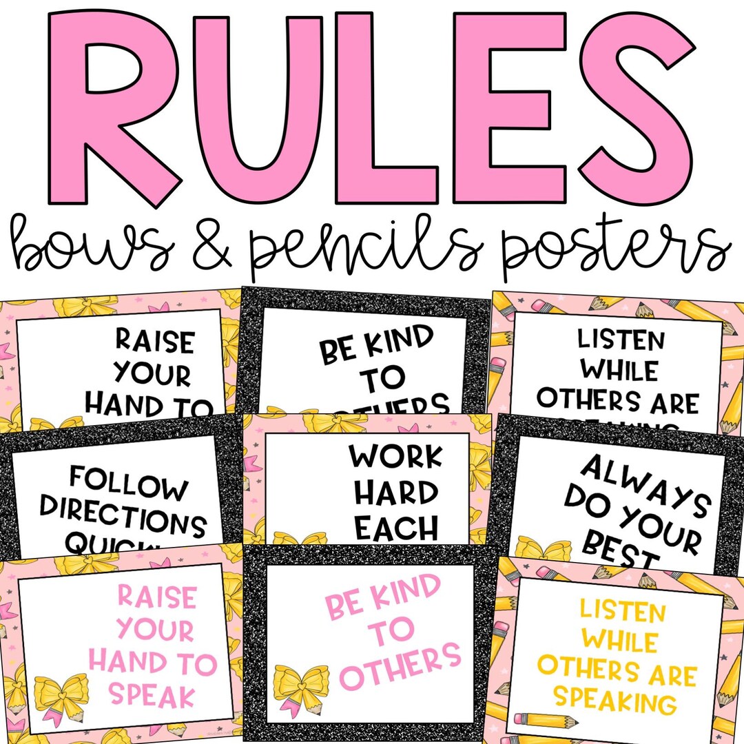 Coquette Bows and Pencils Rules Posters L Editable - Etsy
