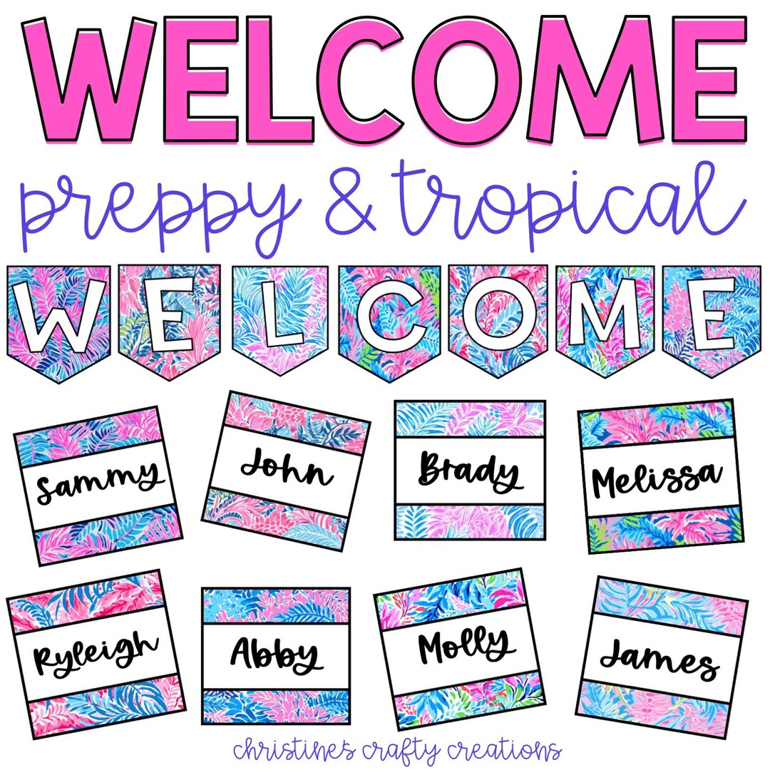 Preppy and Tropical Welcome Sign L Editable Door Name Labels L Bulletin ...