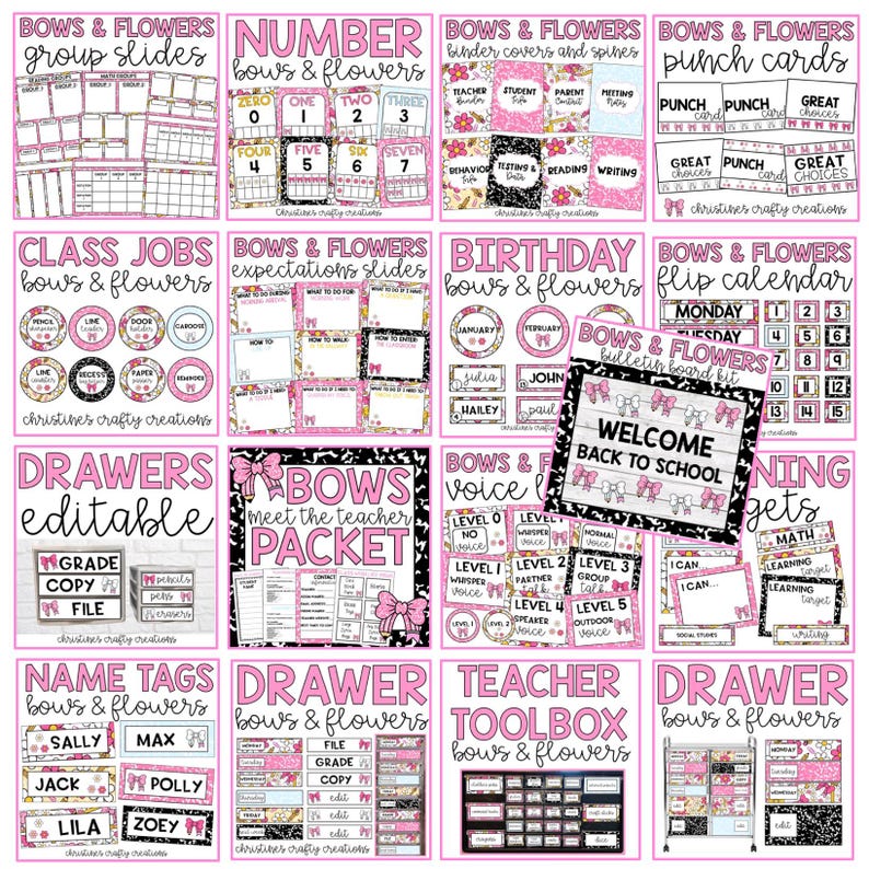 Bows and Flowers Classroom Decor Bundle L Composition Notebook ...