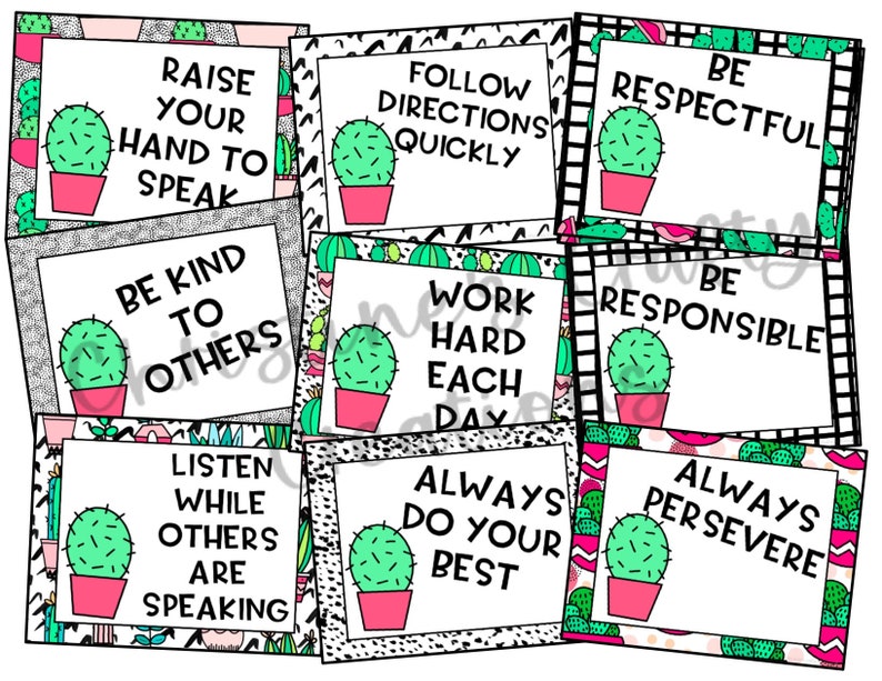 Cactus Classroom Rules Posters L Editable - Etsy