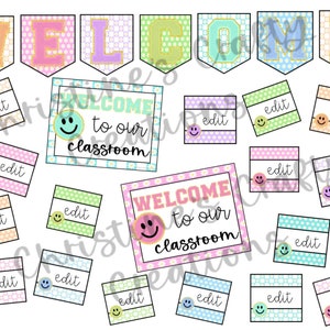 Retro Daisy Welcome Sign L Editable Door Name Labels L Bulletin Board ...