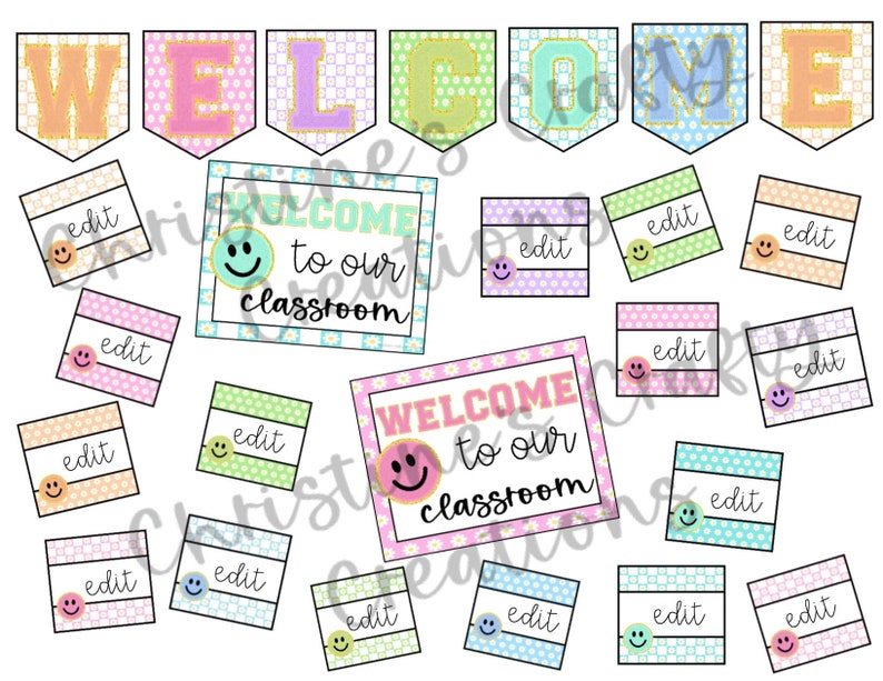 Retro Daisy Welcome Sign L Editable Door Name Labels L Bulletin Board ...