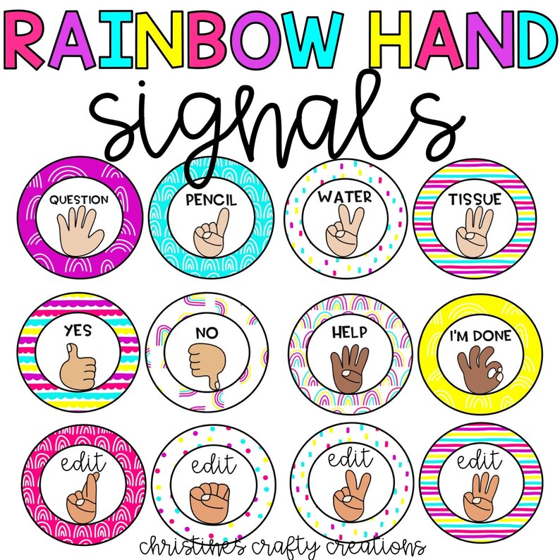 Bright Rainbow Boho Hand Signals L Multicultural and Editable - Etsy