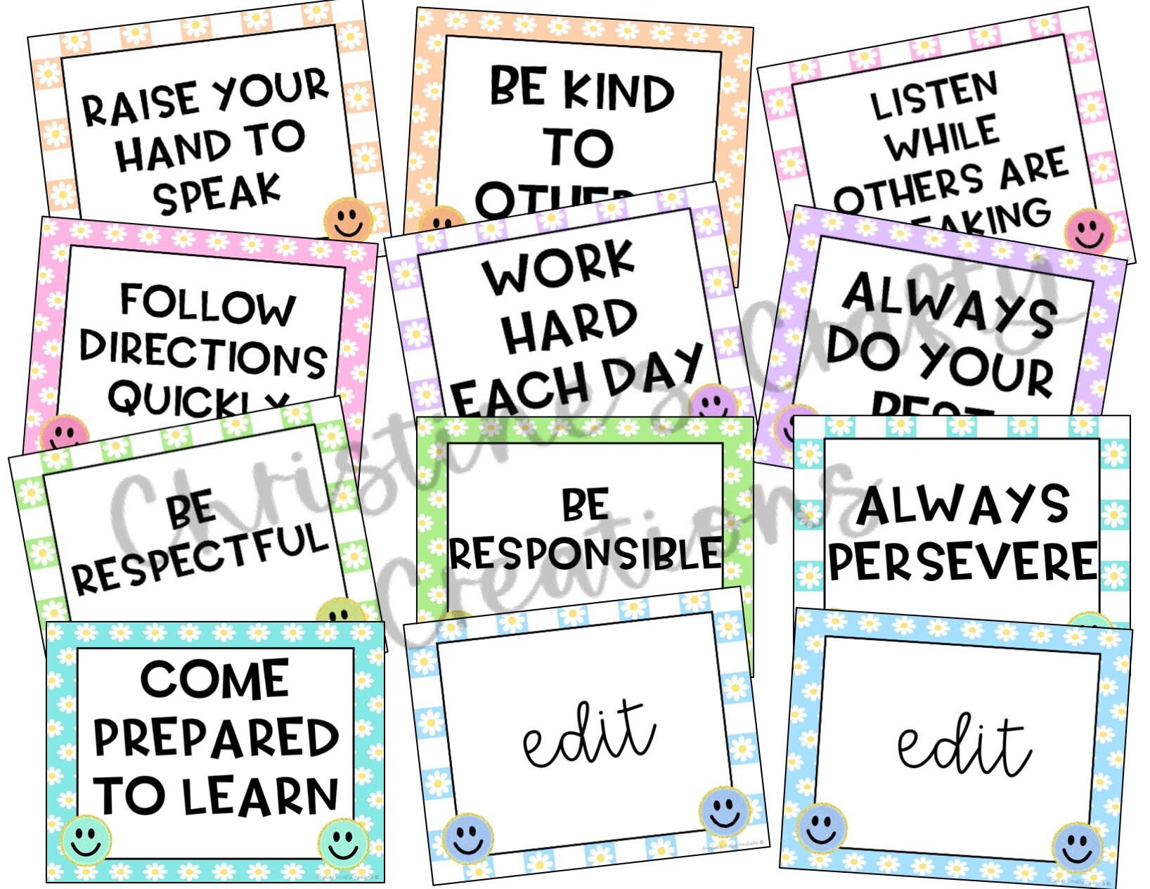 Retro Daisy Hand Signals L Multicultural and Editable - Etsy