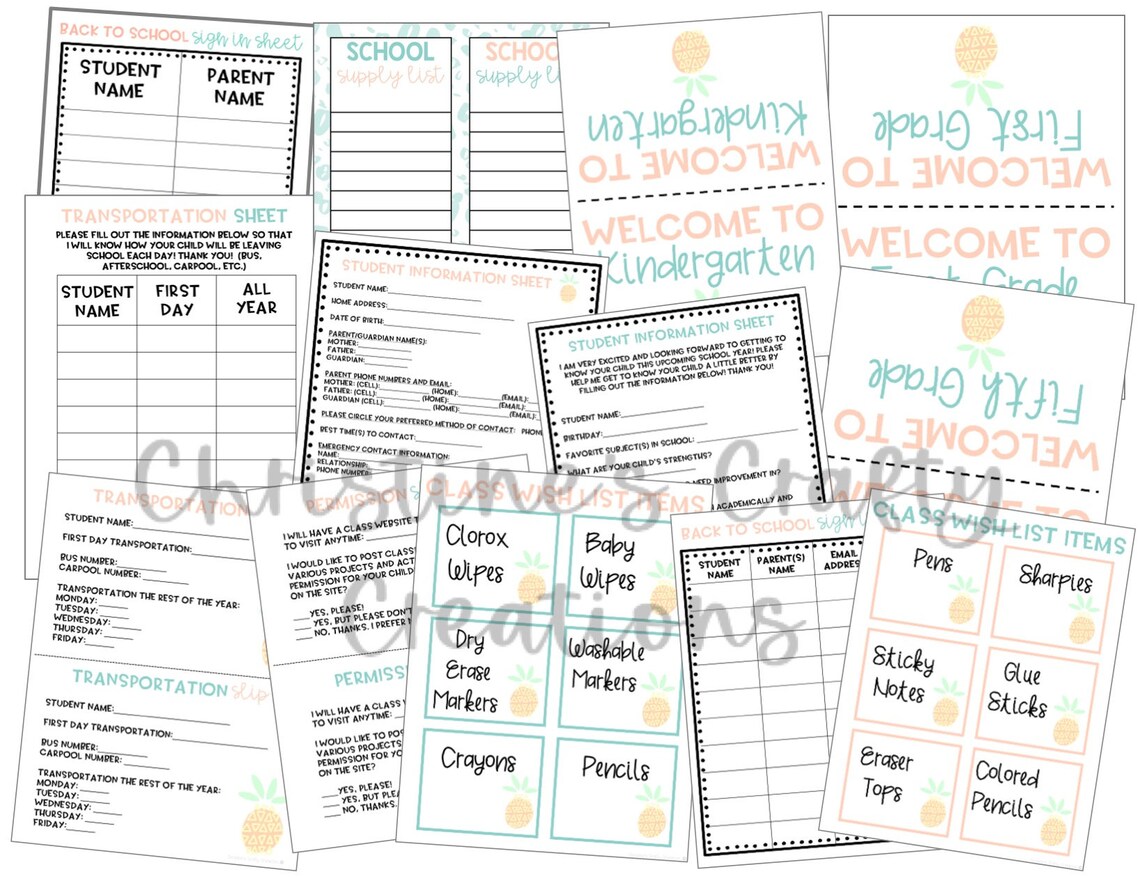 Pineapple Meet the Teacher Night L Editable Forms and - Etsy