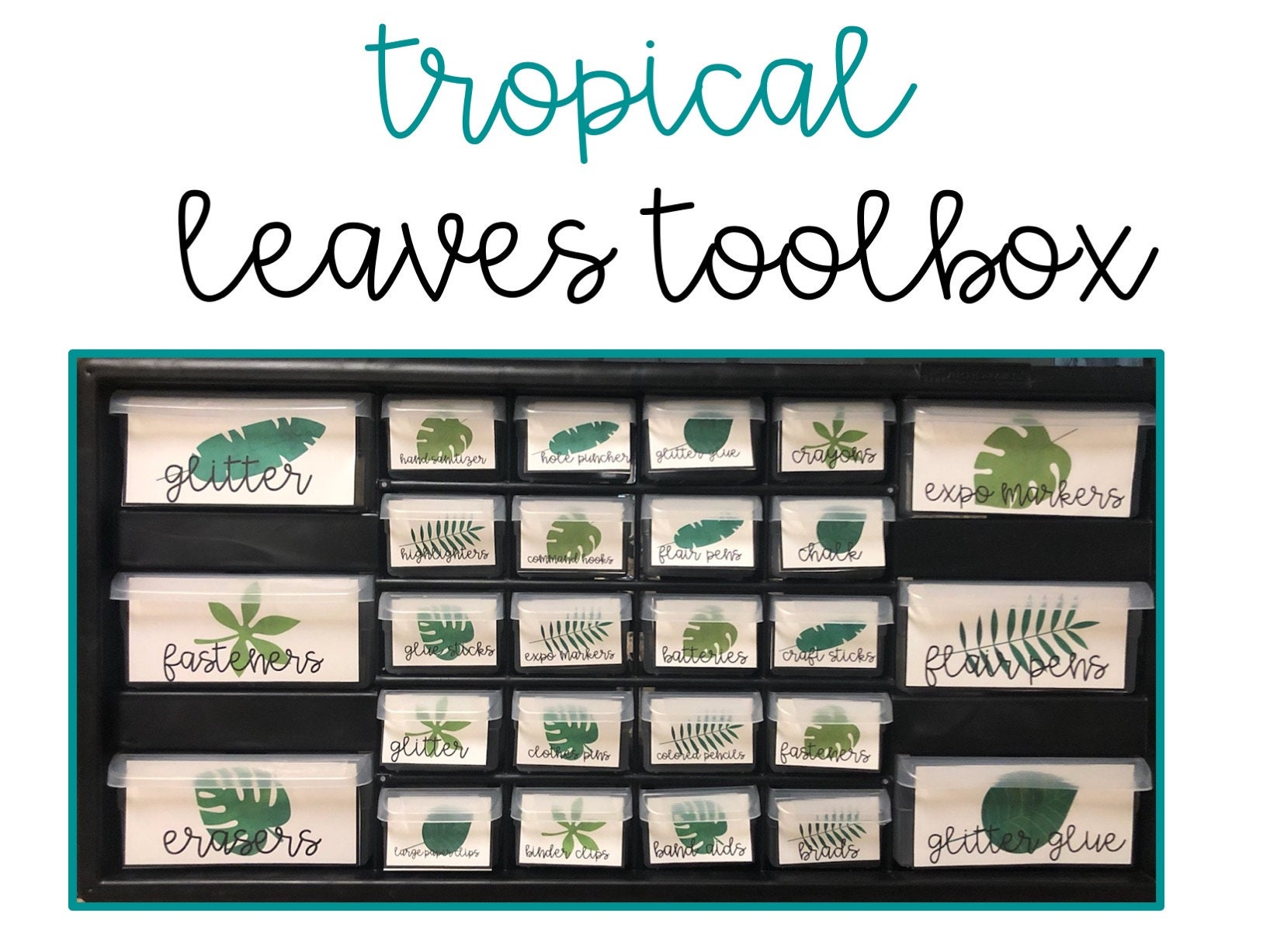 Tropical Leaves Teacher Toolbox Labels L Editable - Etsy