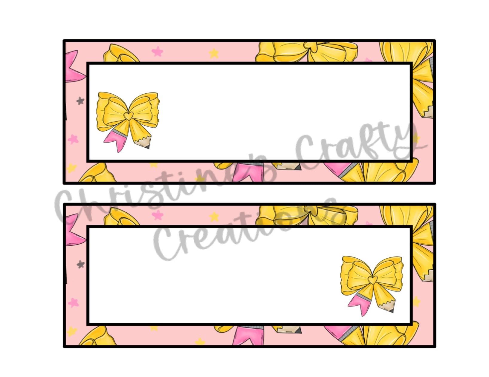 Coquette Bows and Pencils Name Tags L Editable - Etsy