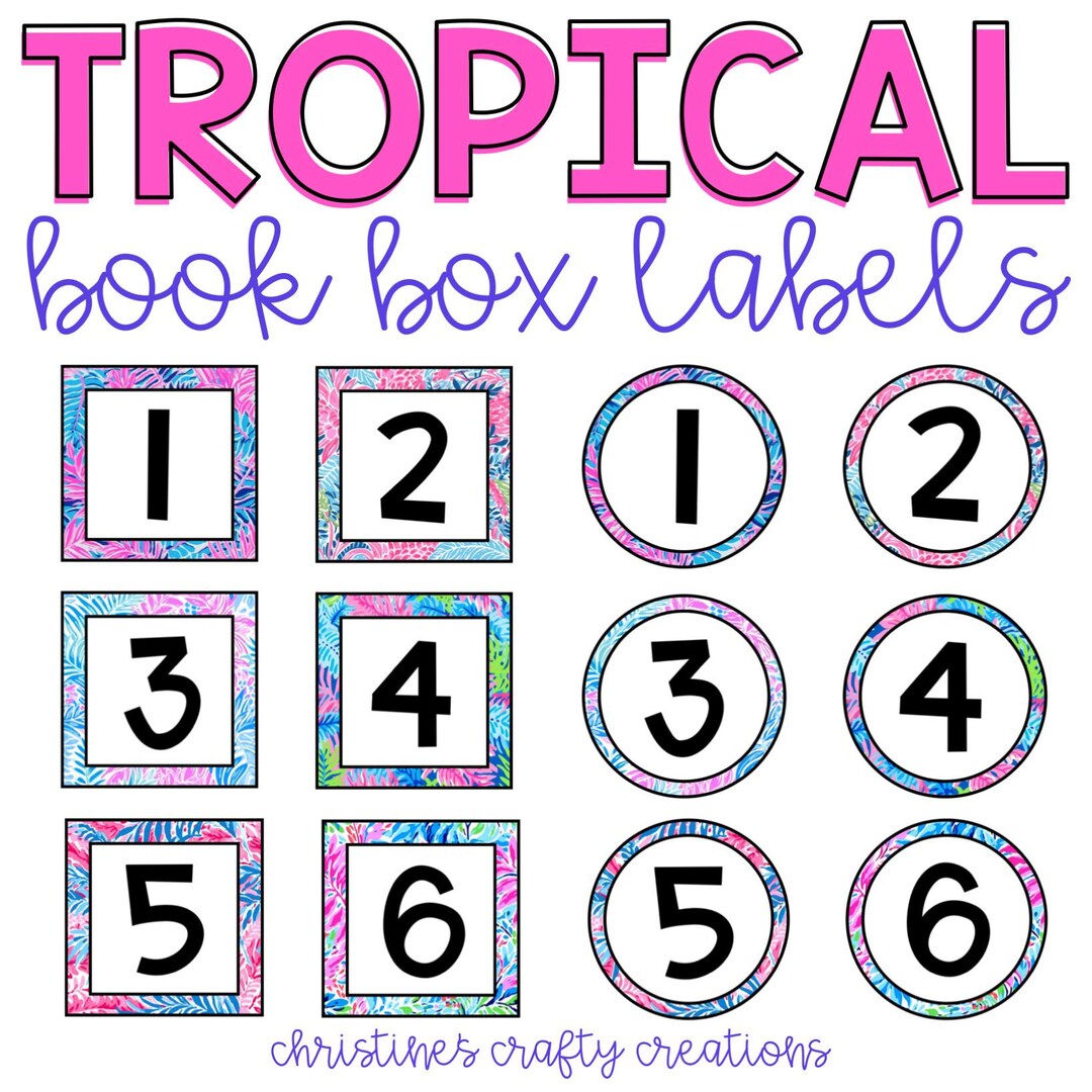 Preppy and Tropical Book Box Labels L Editable - Etsy