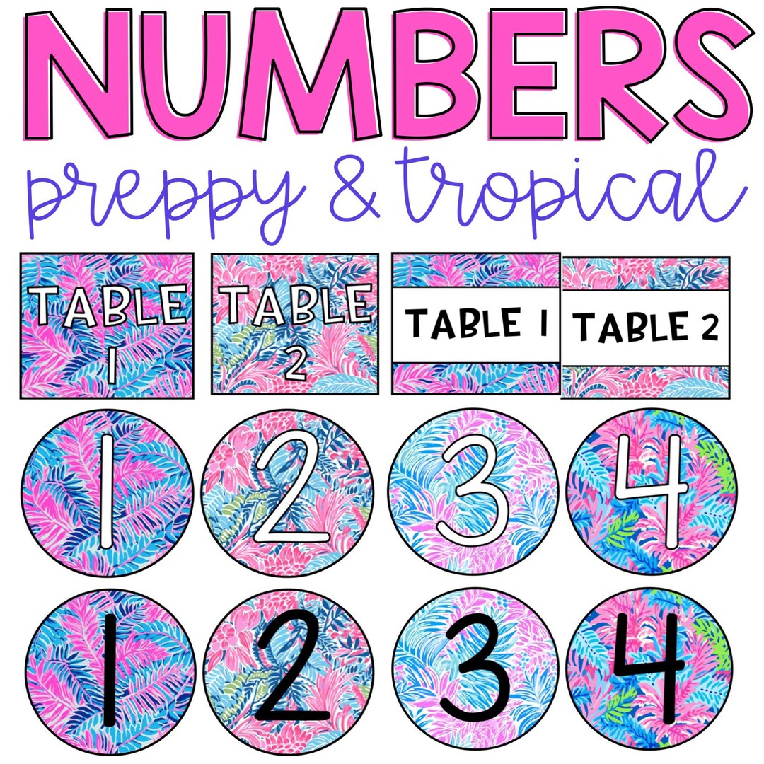 Preppy and Tropical Table and Cubby Numbers - Etsy