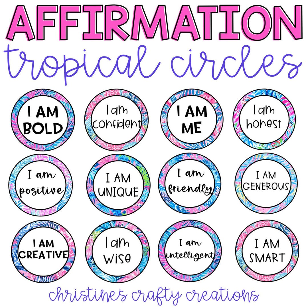 Preppy and Tropical Affirmation Circles L Affirmation Mirror - Etsy