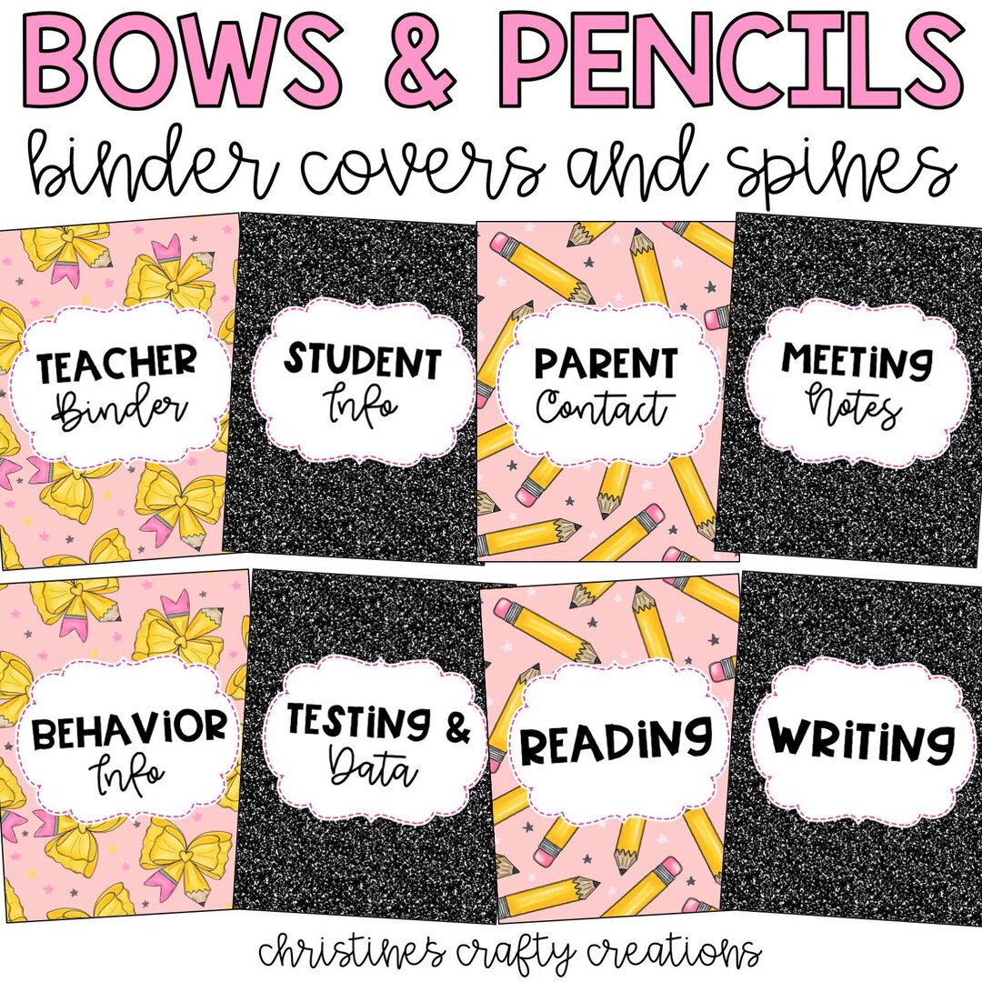 Coquette Bows and Pencils Binder Covers and Spines L Editable - Etsy