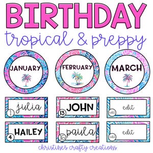 Preppy and Tropical Birthday Chart L Editable - Etsy